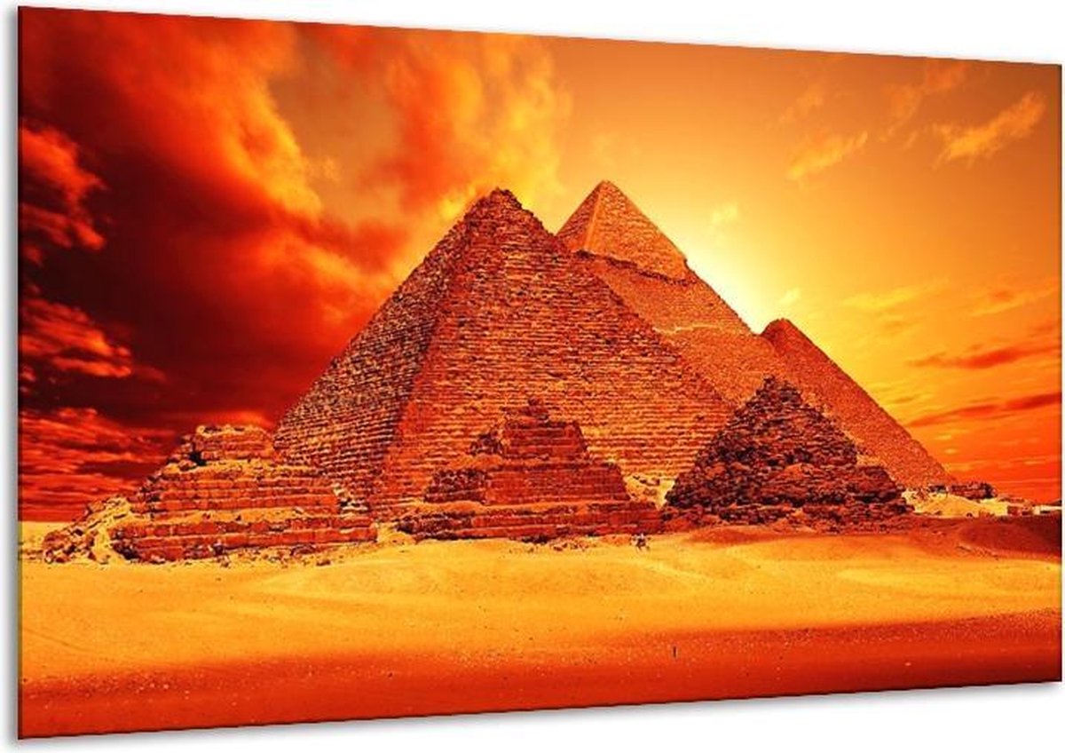 Glasschilderij Piramide - Geel, Rood, Oranje - 120x70cm 1Luik - Foto Op ...
