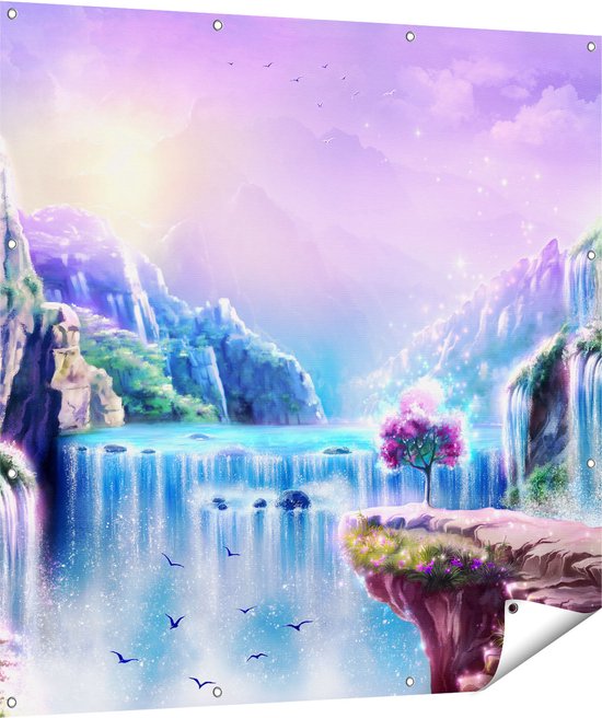 Gards Tuinposter Kleurrijke Sprookjes Waterval - Abstract - 120x120 cm ...
