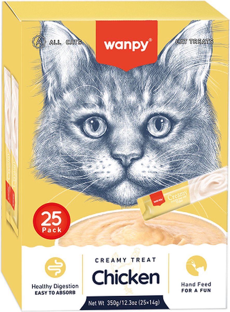 Wanpy Creamy Lickable Treats Kip - Voordeelpack 25 Stuks - Kattensnack ...