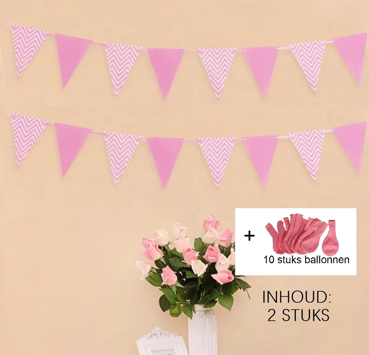 Vlaggenlijn geboorte baby met 10 stuks roze ballonnen -| 2 stuks ...