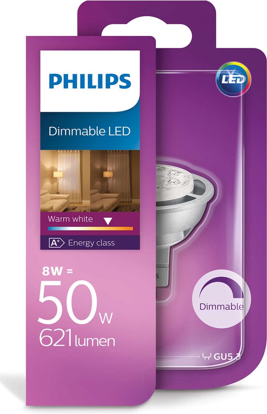 Philips Led spot 8W (50W) GU5.3 dimbaar | bol