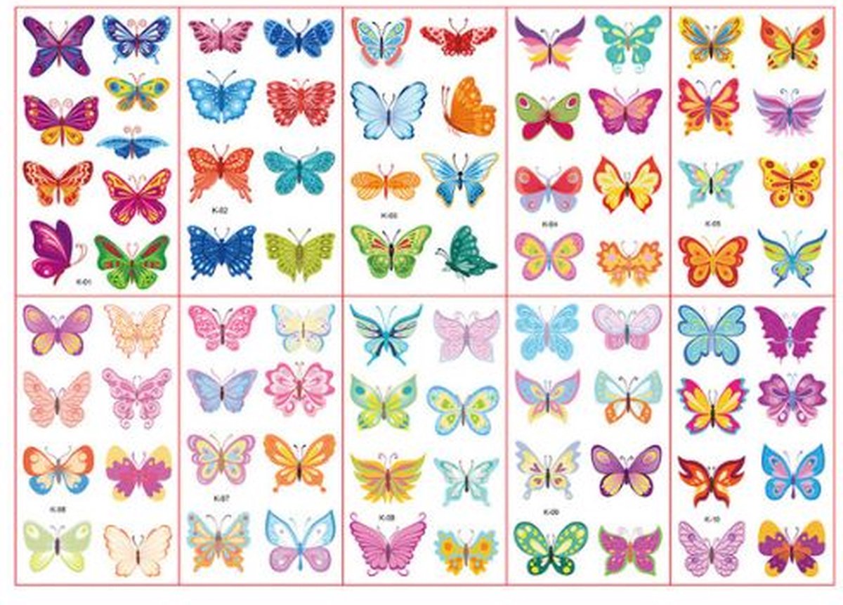 Vlinder Tattoo Stickers 10 Vellen Butterfly Plakplaatjes Tijdelijke Tatoeages Bol