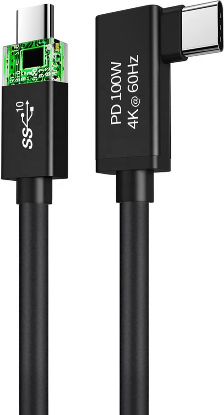NÖRDIC USBC-N1113 USB-C naar USB-C kabel - Haakse connector - USB3.2 ...