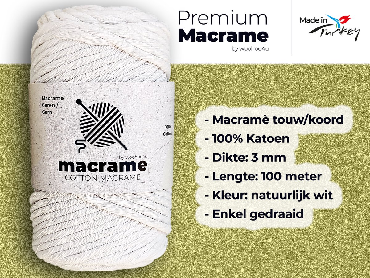 woohoo4u® Premium Macrame Touw Set - 3mm x 400M - Zacht en enkel ...