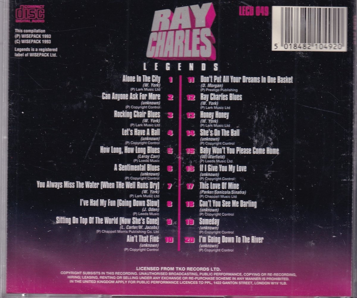 Ray Charles Legends, Ray Charles | Muziek | bol.com