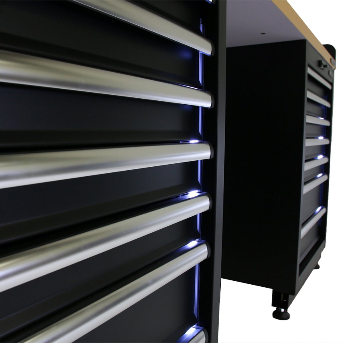 Kraftmeister werkbank 200 cm - Werktafel met 14 laden, led lamp en MDF ...