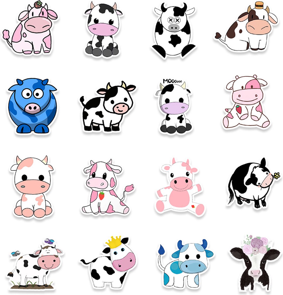 Koeien stickers | 50 stuks | schattige dieren, boerderij, beesten ...