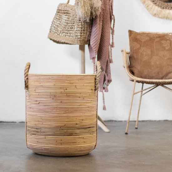 Rotan Mand - Rond - Naturel met Streep - 45x45x50 cm - Het Mandenhuys ...