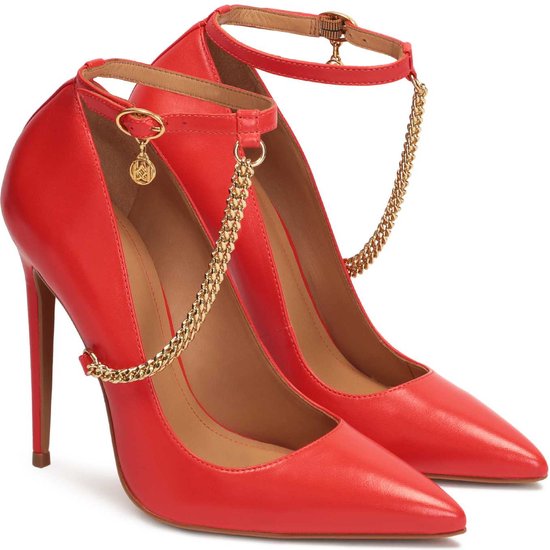 Red pumps with an ankle strap and a chain strap | bol.com