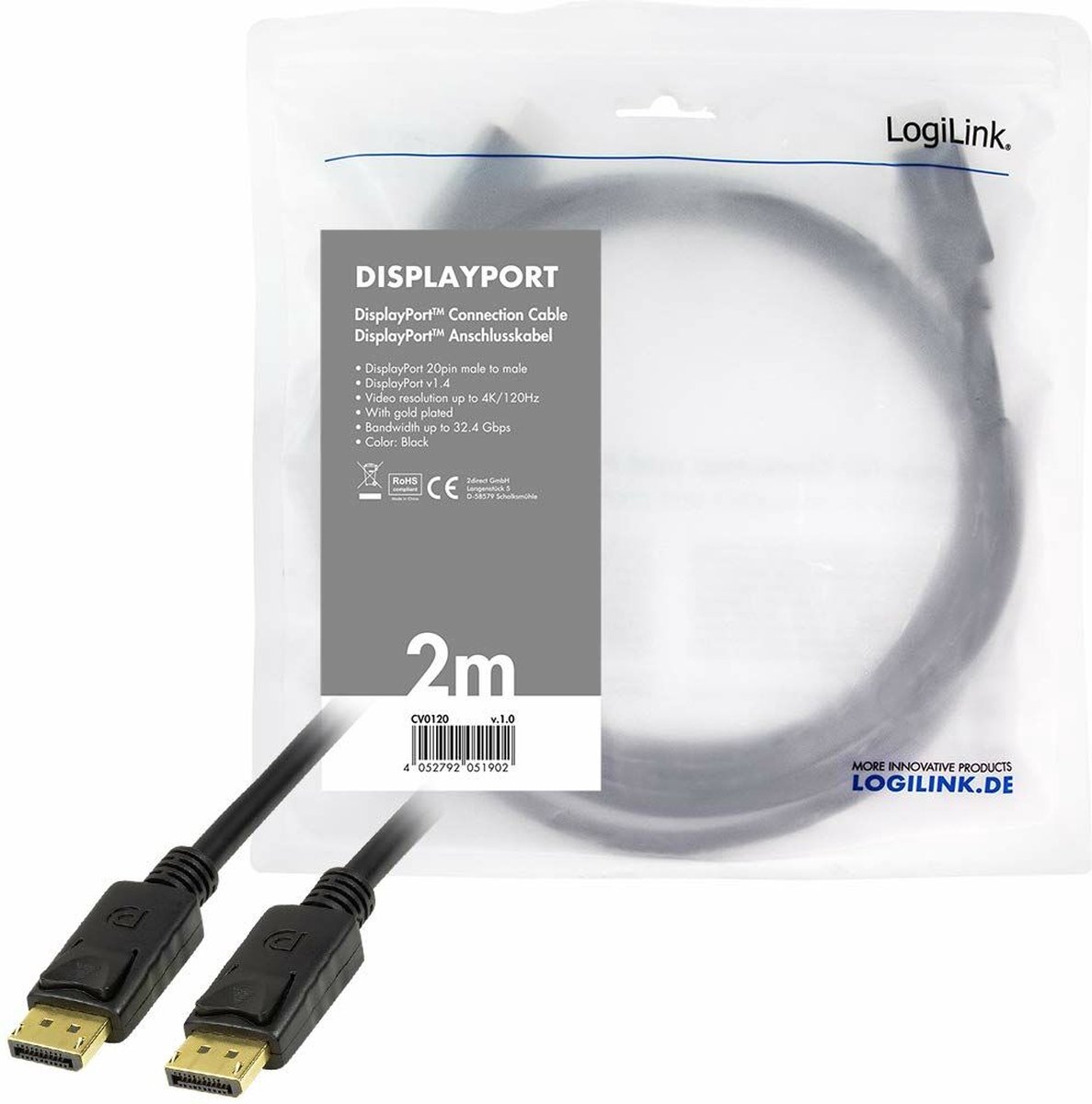 LogiLink DisplayPort Aansluitkabel DisplayPort stekker, DisplayPort ...