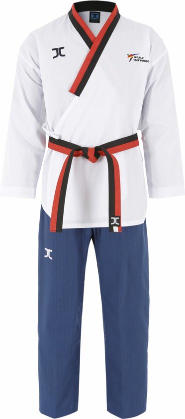JCalicu poomsae taekwondopak poom mannen | WT | wit-blauw (Maat: 160) | bol