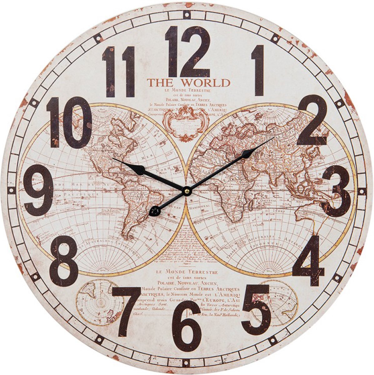 HAES DECO - Grande Horloge Murale 58 cm Vintage avec Carte du Monde ...