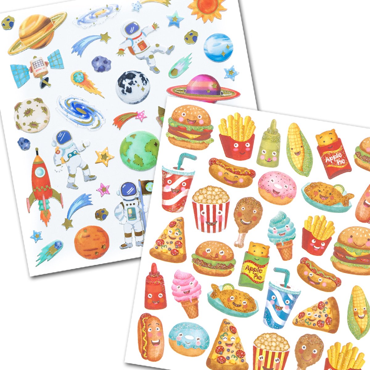Stickervellen Fastfood & Ruimte met Goudfolie en Glitters | Luxe Kinder ...