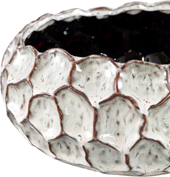 PTMD Sannay White ceramic pot dented round L | bol