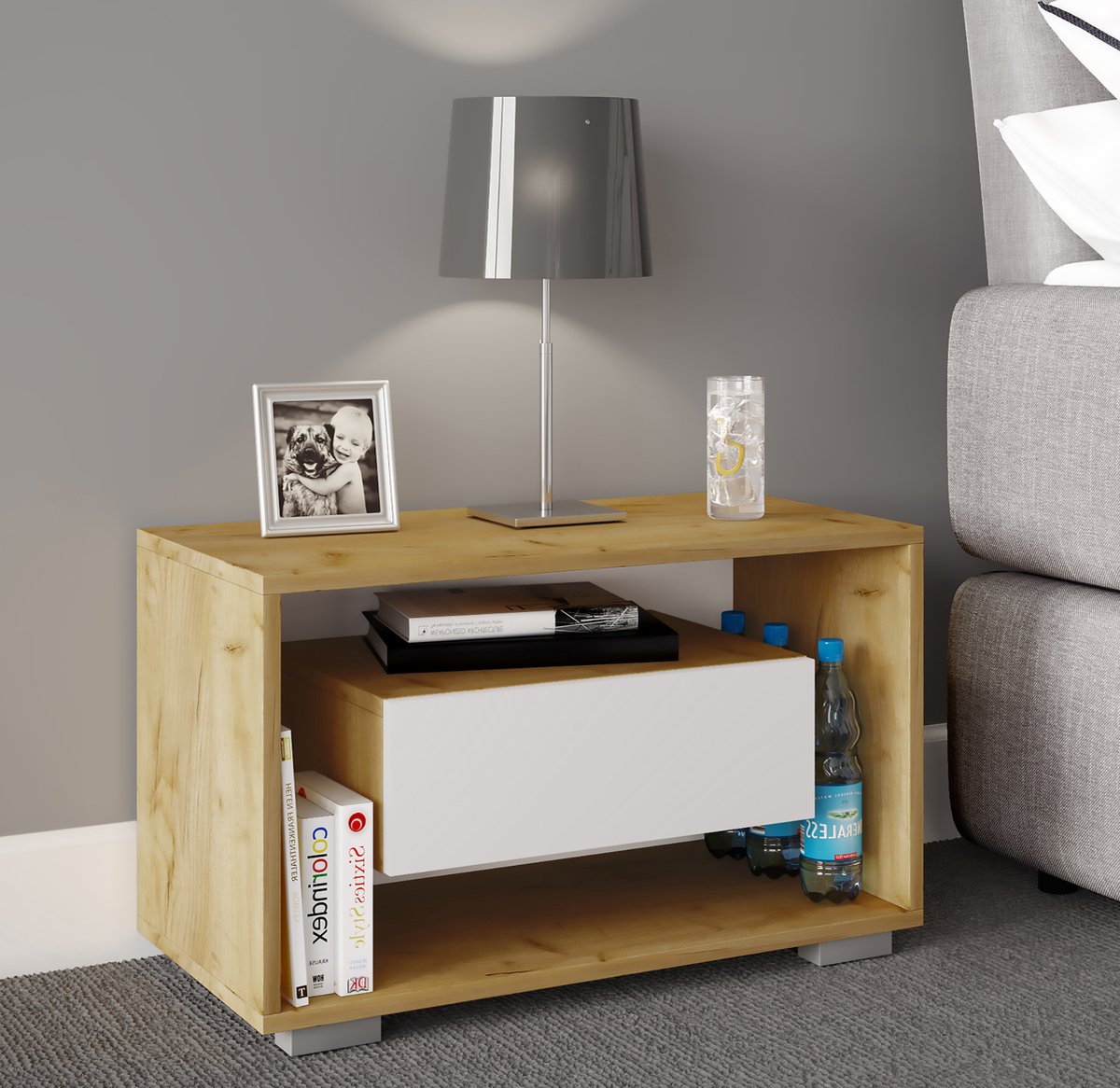 VCM Houten Nachtkastje Bijzettafel Lade Console Nachtkastje Bledo Mini ...