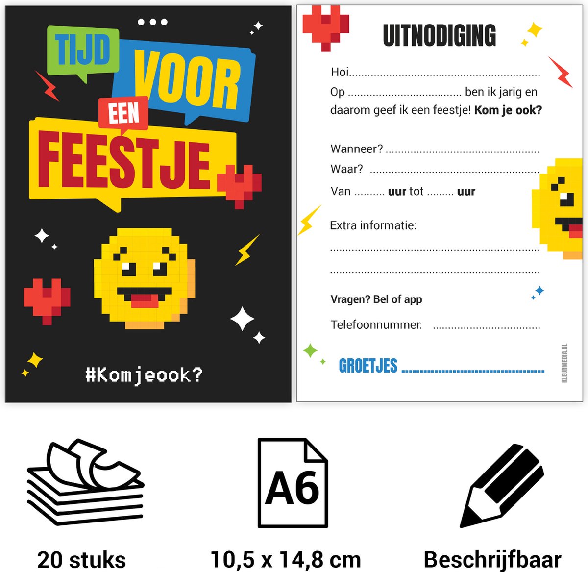 Uitnodiging kinderfeestje - Voordeelset 20 stuks - Beschrijfbaar ...