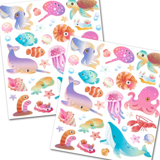 Zeedieren Stickervellen met Glitters - Luxe Onderwater Dieren Stickers - Stickers... | bol.com