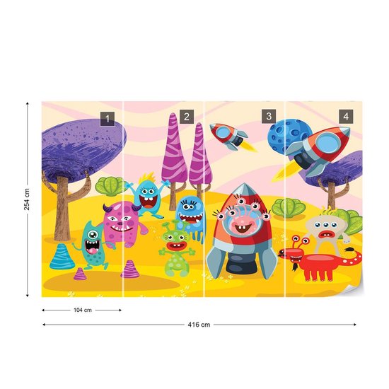 Fotobehang - Vlies Behang - Vrolijke Monstertjes - 416 x 254 cm | bol
