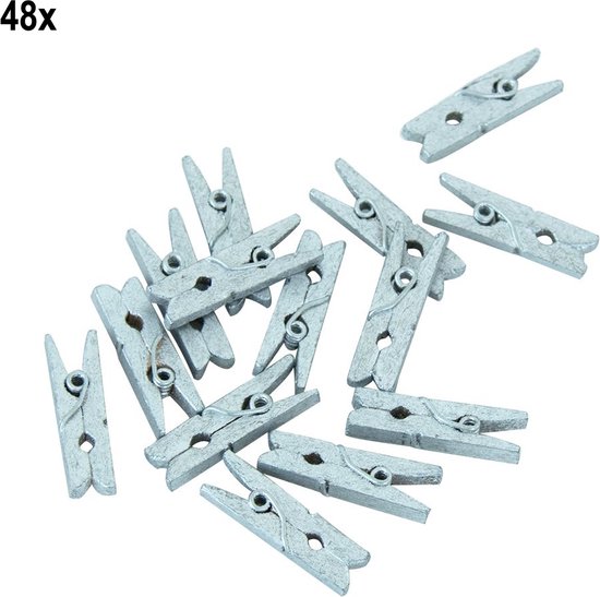 48x Mini Houten Knijpers Zilver | bol