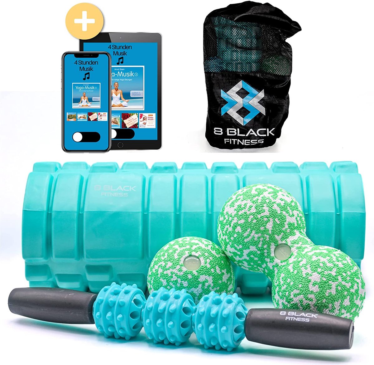 Fasciarollen set bestaande uit rol, bal, duobal en massageroller voor ...