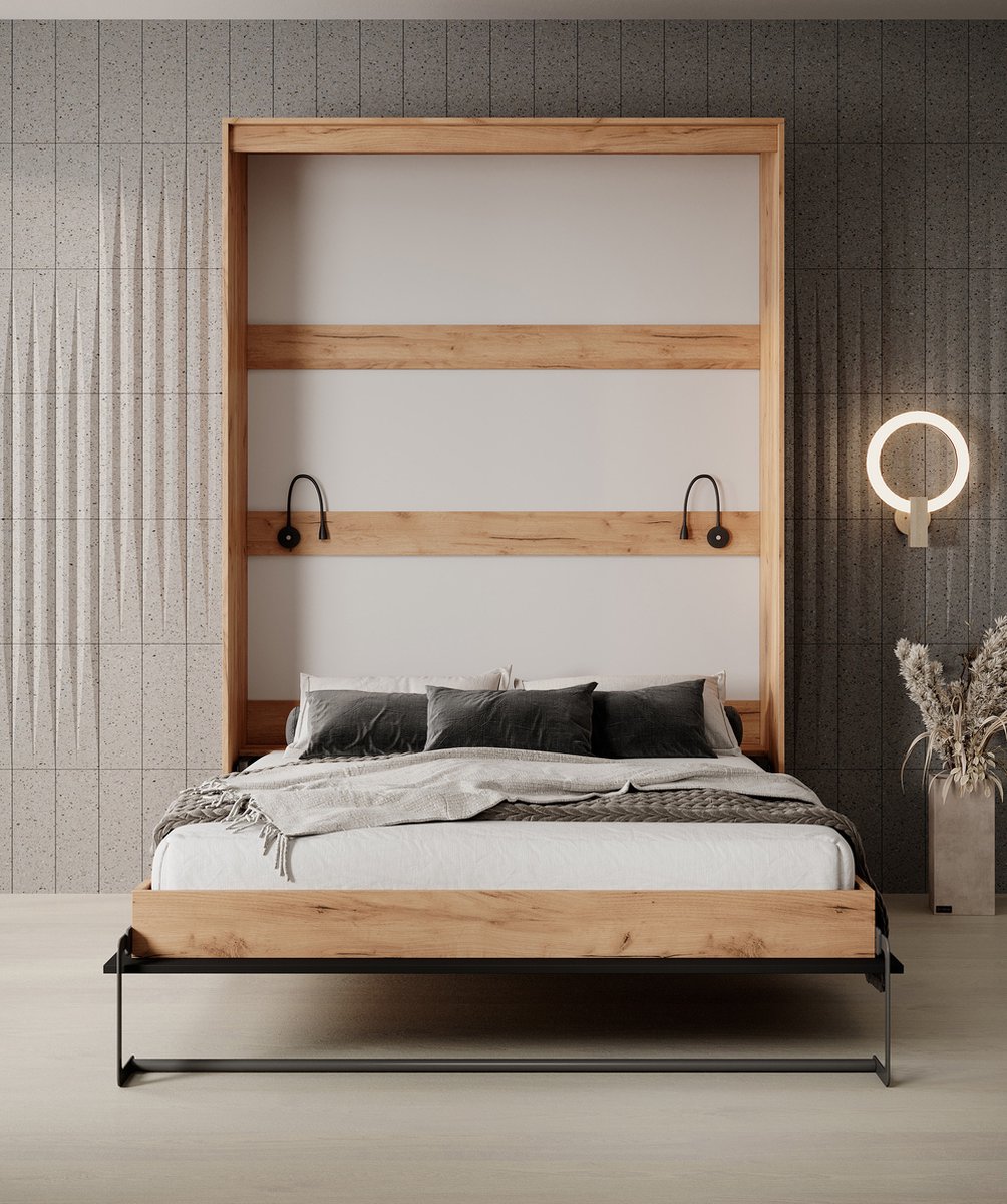 Meubella - Tweepersoons opklapbed Club - Eiken - 140x200 - Verticaal | bol