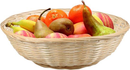 Fruitmand/fruitschaal rond - bamboe hout - D35 cm - mandje rotan/riet | bol