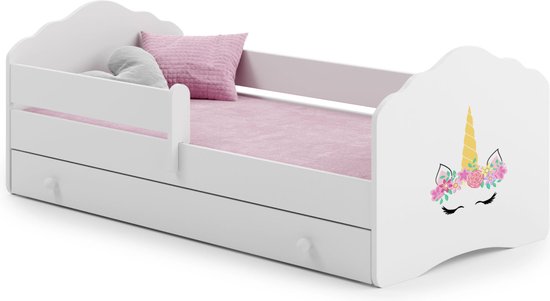 Kinderbed Okia - 140x70 met lade en reling - Inclusief matras en bodem ...