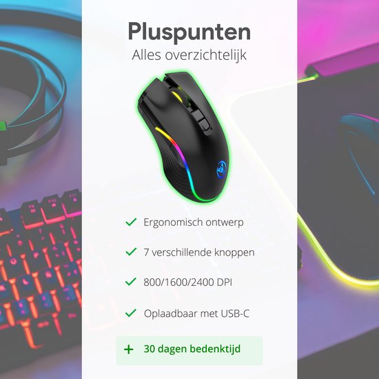 Techvavo® Draadloze Gaming Muis - RGB Led Verlichting - Bluetooth - 7 ...