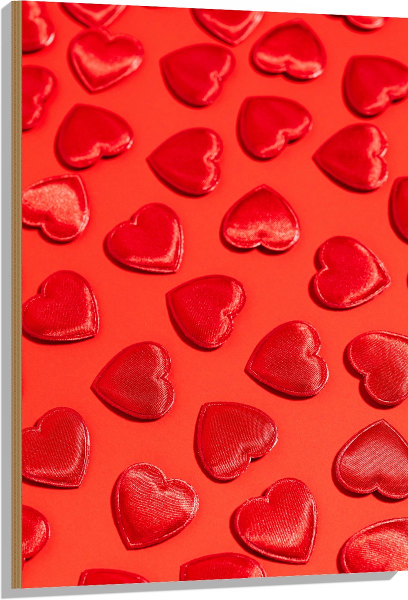 Hout - Patroon van Rode Hartjes op Lichrode Achtergrond - 70x105 cm - 9 ...