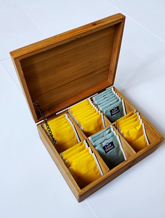 Bamboe Hout Natural Theedoos - 6 Vaks - Bruin - 22 x 18 x 9 CM ...