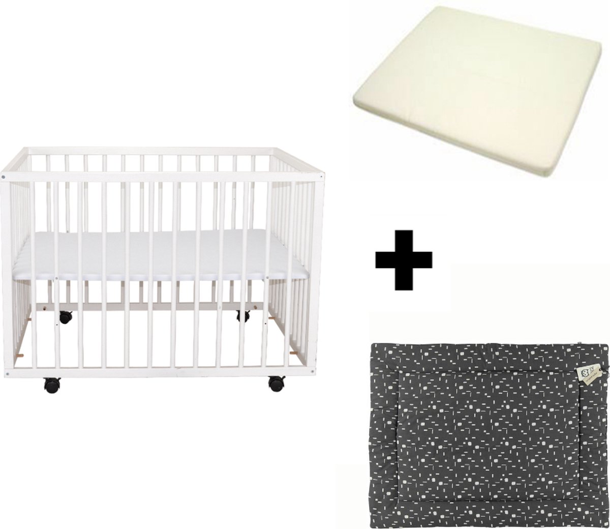 Box met Wieltjes Standaard Wit + Matras Box Comfort + Boxkleed Art ...