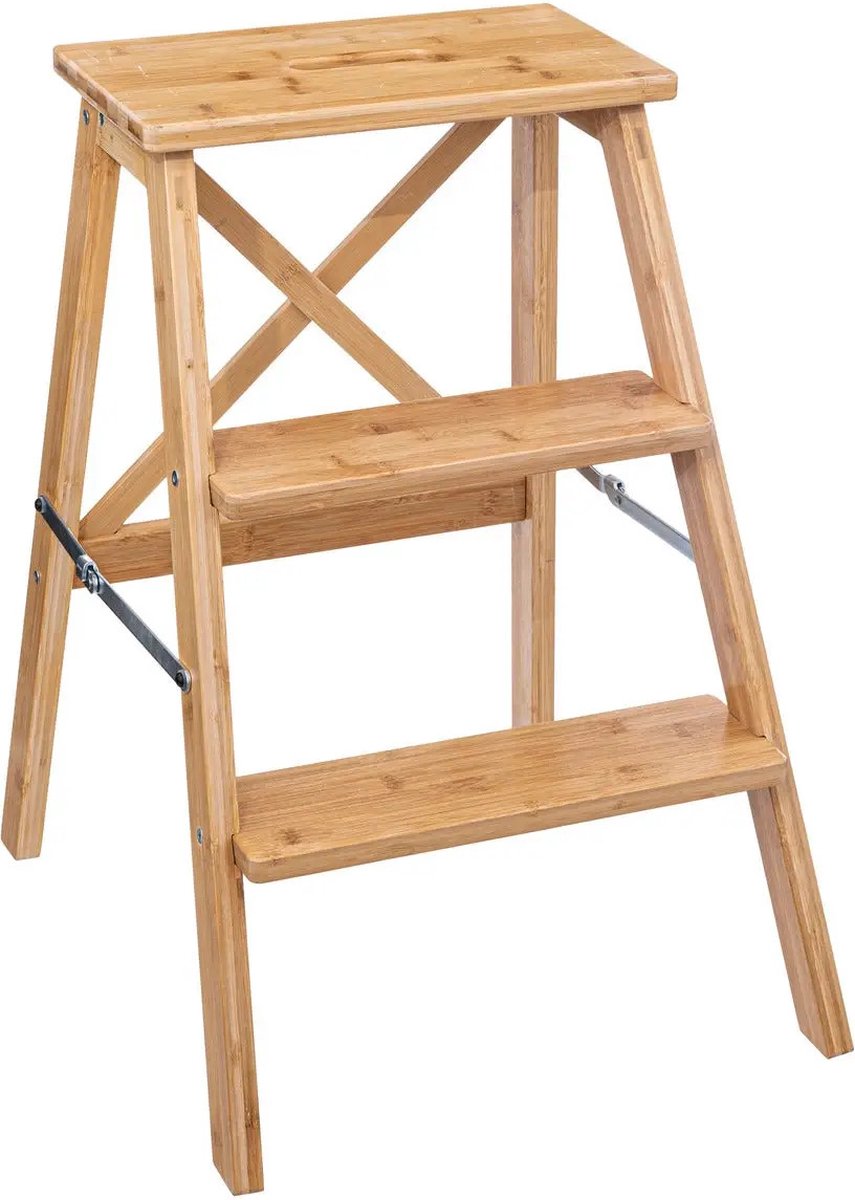5Five Keukentrapje/opstapje met 3 treden - Inklapbaar - Bamboe - B50 x ...