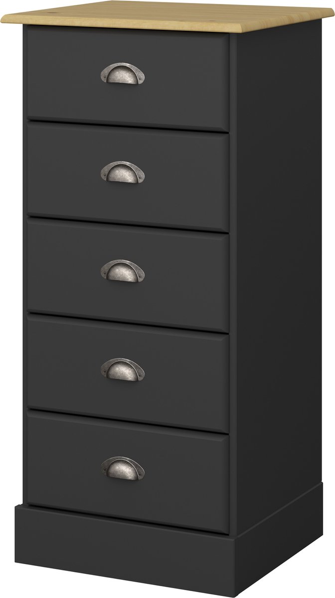 Lorca Ladekast met 5 lades in zwart MDF en blad in grenen naturel | bol.com