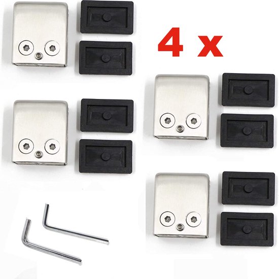 4 x glasklemmen glasdragers roestvrij staal glashouder rechthoekig voor ...
