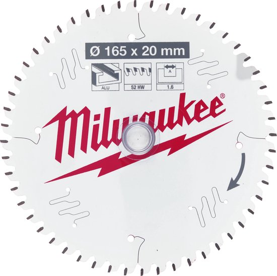 Milwaukee Cirkelzaagblad voor Aluminium | Ø 165mm Asgat 20mm 52T - 4932479087 | bol