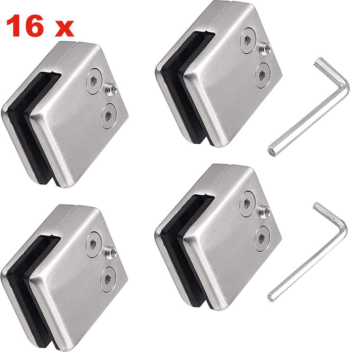 16x glasdragers glashouder roestvrij staal glasklem rechthoekig voor 8 ...