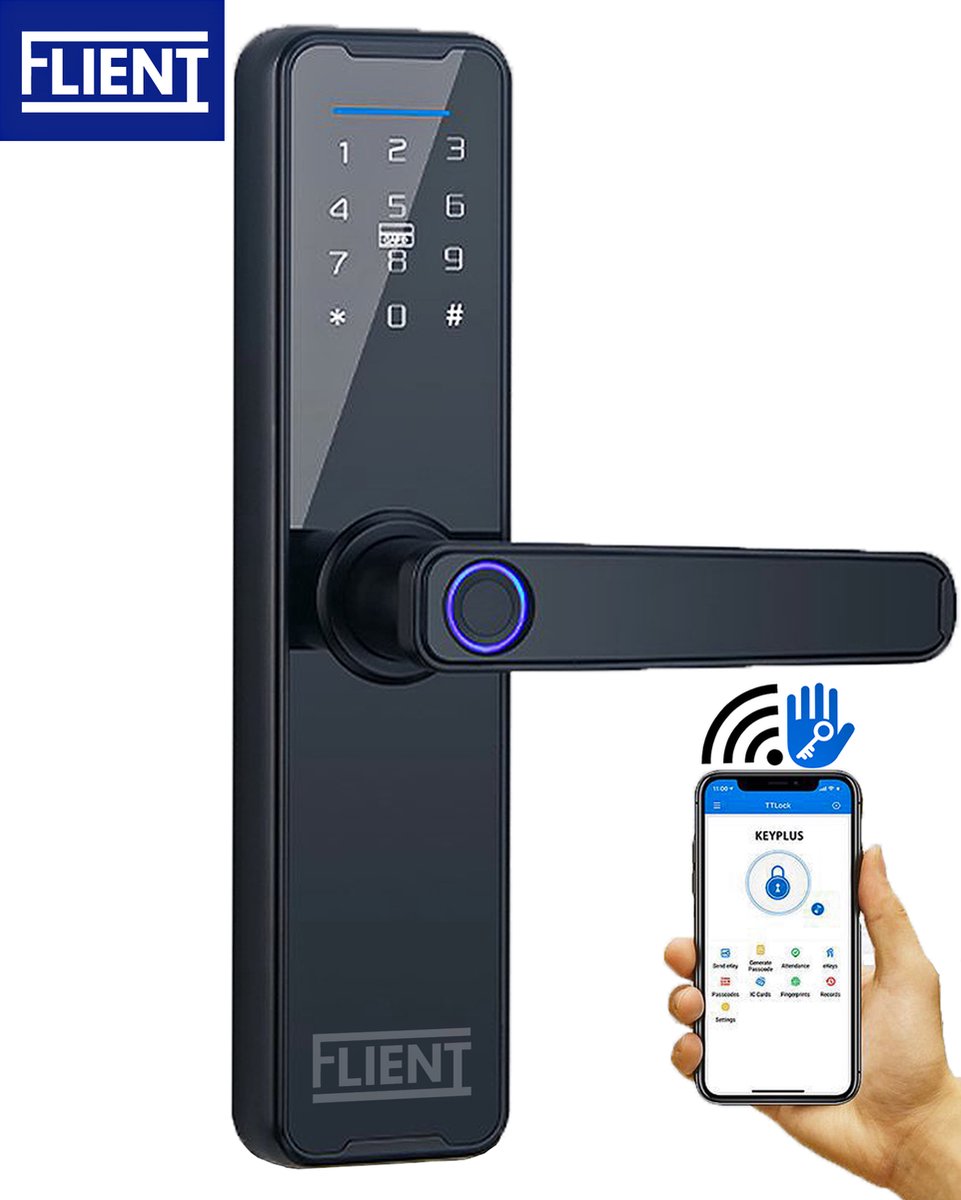 Flient® Smart Doorlock - Slimme Deurslot - Deurklink met Vingerafdruk ...