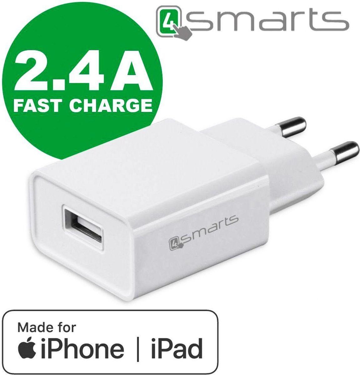 4Smarts iPhone / iPad Oplader (1M) 2.4A Wit | bol.com