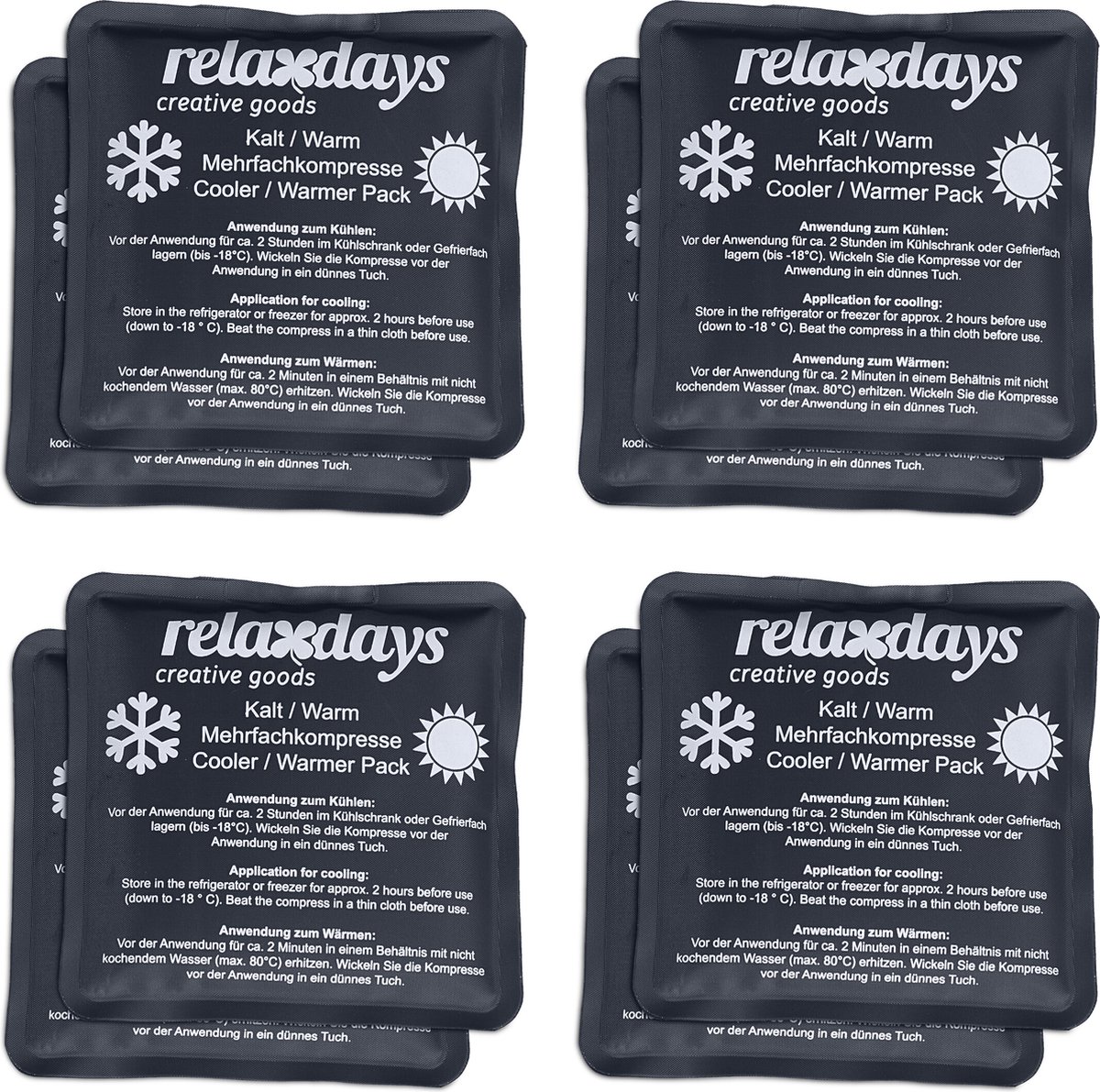 Relaxdays gel pack set van 8 - warmte-koude kompressen - 11x11 cm - gel ...