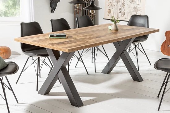 Table à manger industrielle MONTREAL 180cm aspect chêne avec pieds en X ...