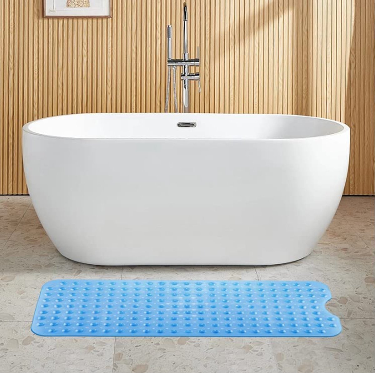 IKIDO Antislip Douchemat-Mat voor in de Badkamer-Badmat Wit/Blauw met ...