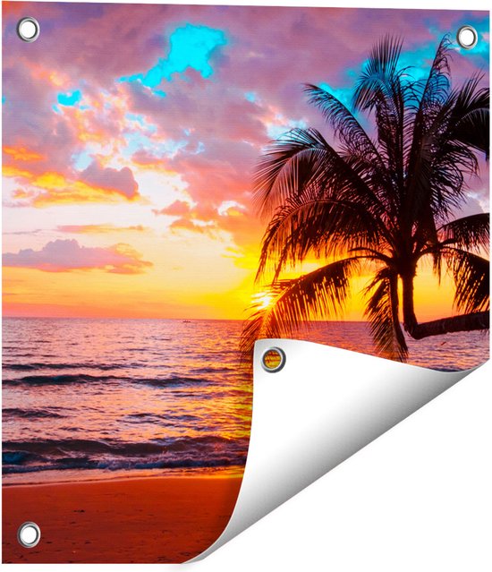 Gards Tuinposter Tropisch Strand tijdens Zonsondergang - 40x40 cm - Tuindoek -... | bol