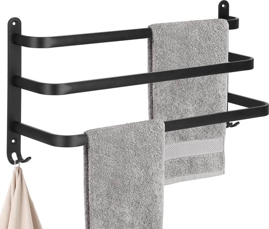 Springos Handdoekrek Badkamer - Zwart, 49 cm breed - Met 3 armen en 4 ...
