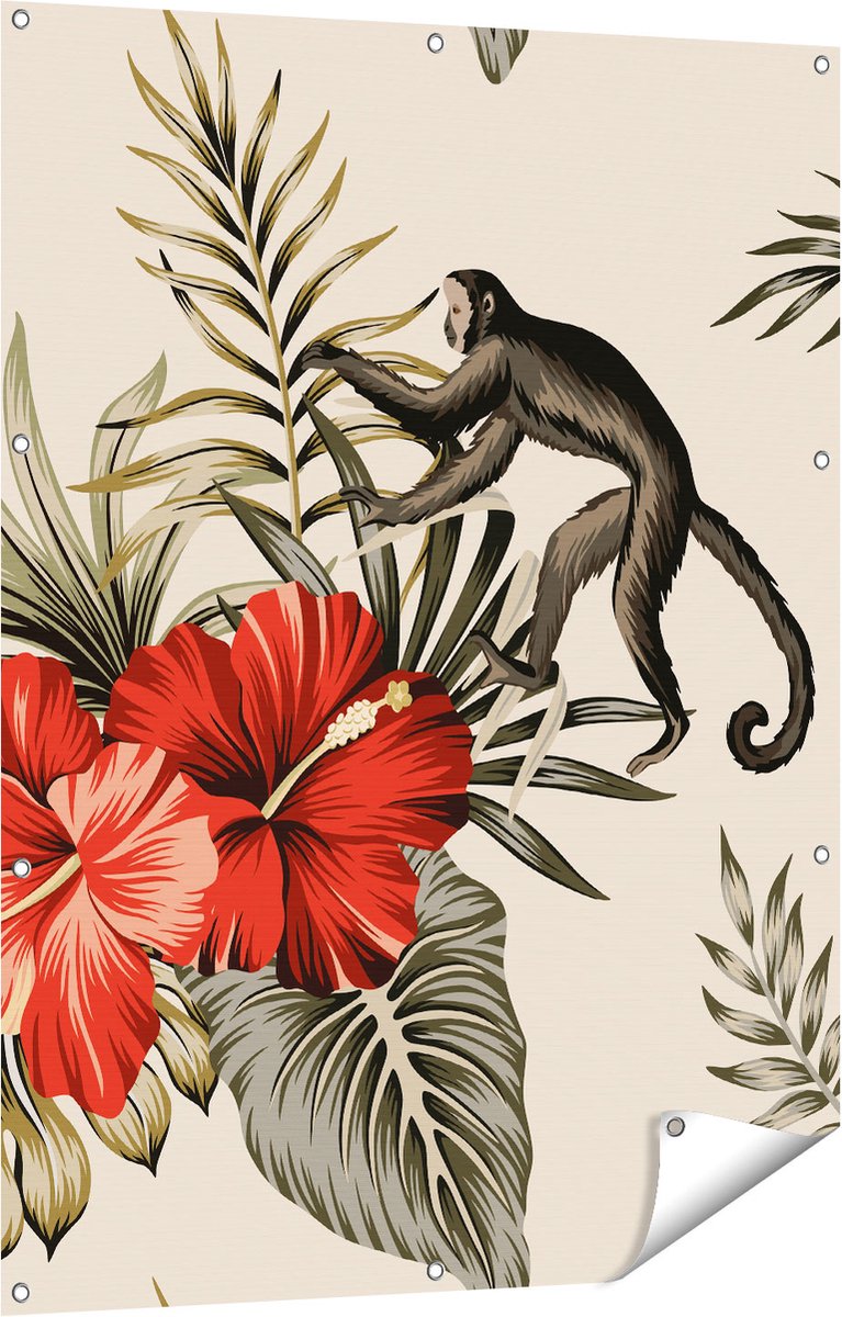 Gards Tuinposter Tropische Bloemen met Apen Achtergrond - 90x120 cm ...
