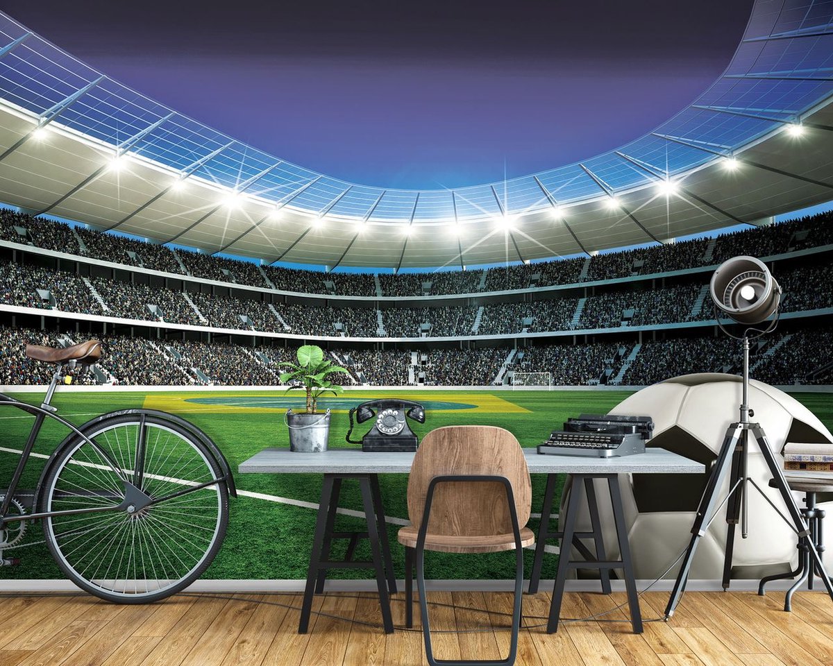 Fotobehang - Vlies Behang - Voetbalstadion met Braziliaanse Vlag ...