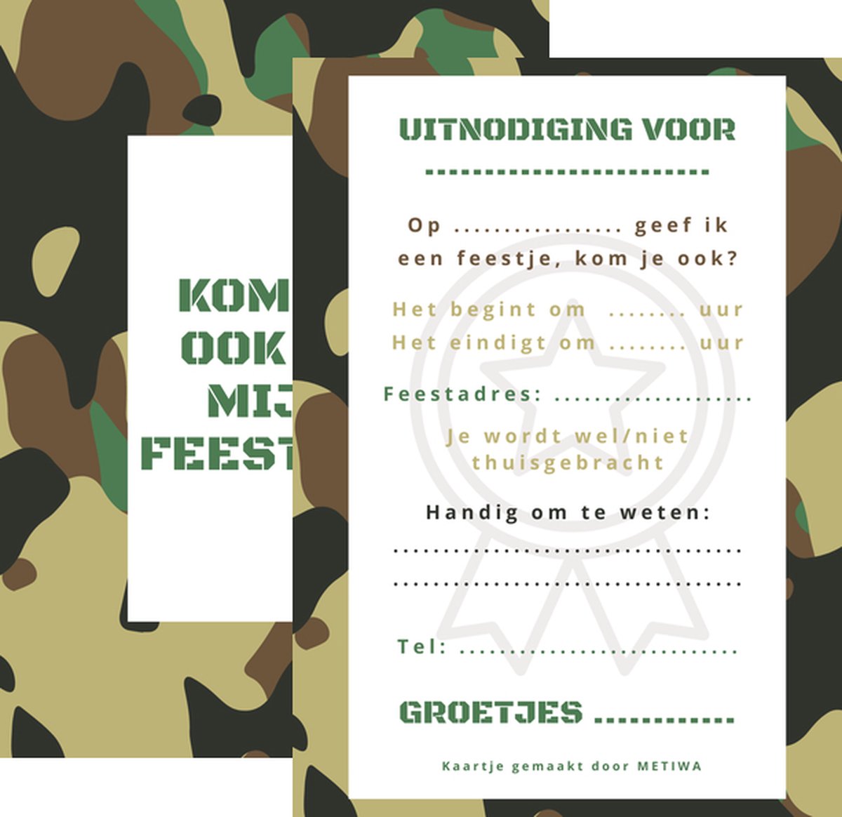 METIWA - Uitnodiging Kinderfeestje Camouflage - 10 stuks ...