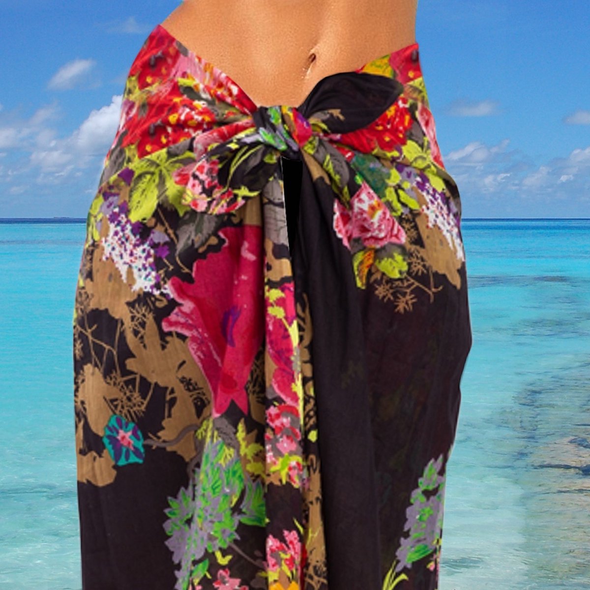 Happy Pareo Black Roses - zwart gebloemde sarong omslagdoek | bol.com