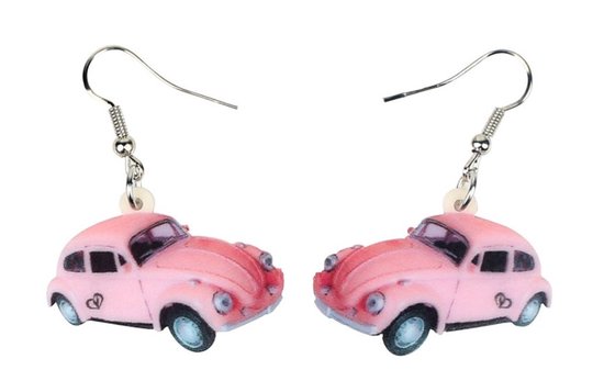 Oorbellen roze Volkswagen Kever van acryl | bol