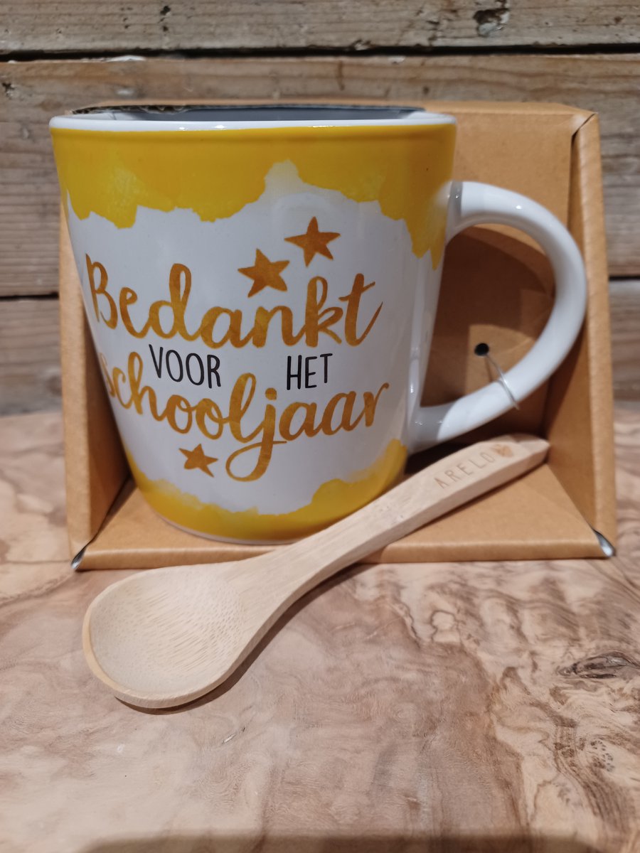 Bedankt voor het schooljaar-Mok-Cadeau-Bamboe Maatlepel-Meester-Juf ...