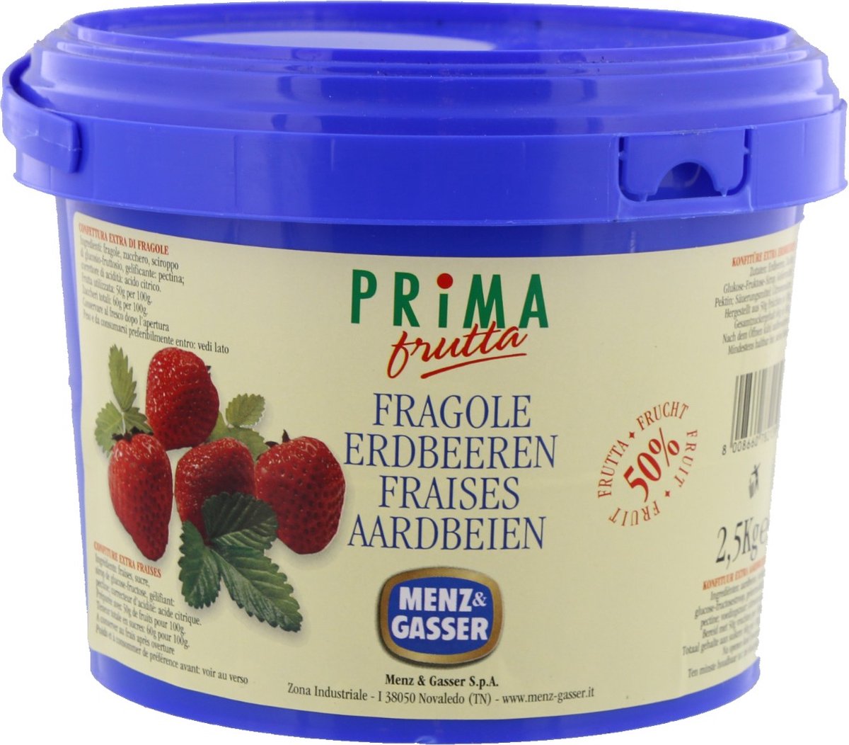 Menz&Gasser Prima Frutta Jam aardbei - Emmer 2,5 kilo | bol